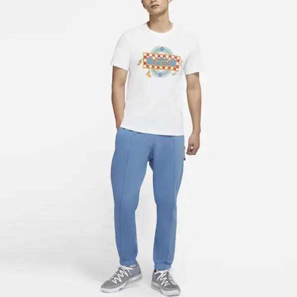 Nike Lebron Pattern Printing Round Neck Short Sleeve White