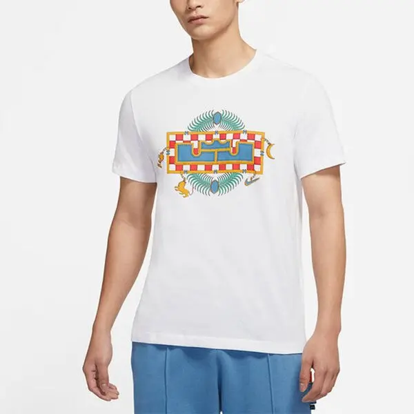 Nike Lebron Pattern Printing Round Neck Short Sleeve White