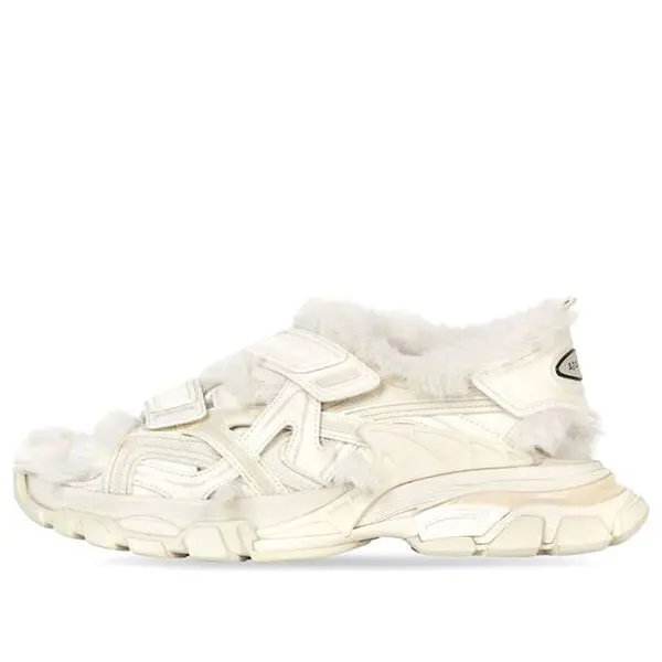 Balenciaga Track Sandals With Faux Fur - White
