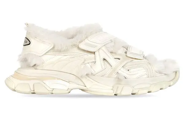 Balenciaga Track Sandals With Faux Fur