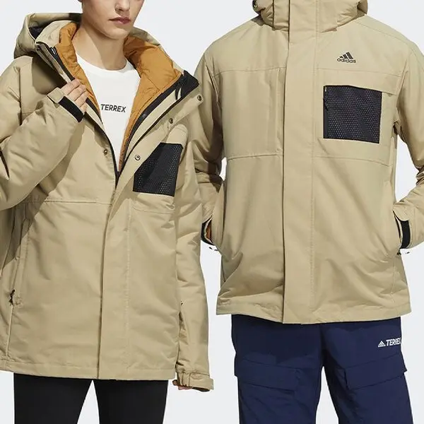 Adidas 3-in-1 Down Hooded Jacket - Light Khaki