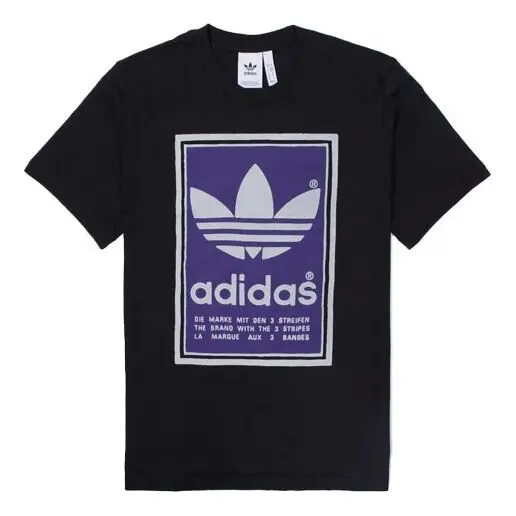 Adidas Originals Filled Label Blue Logo Printing Short Sleeve - Black