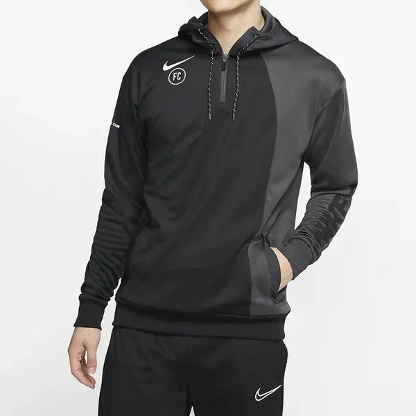 Nike Alphabet Logo Printing Zipper Reflective Hooded Drawstring Black Gray