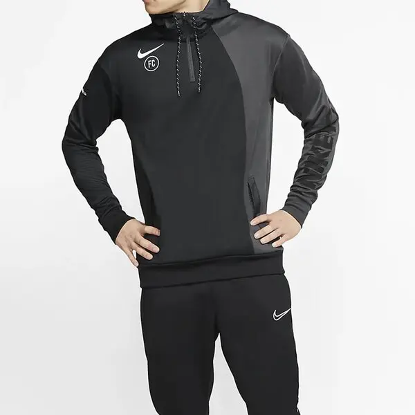 Nike Alphabet Logo Printing Zipper Reflective Hooded Drawstring Black Gray