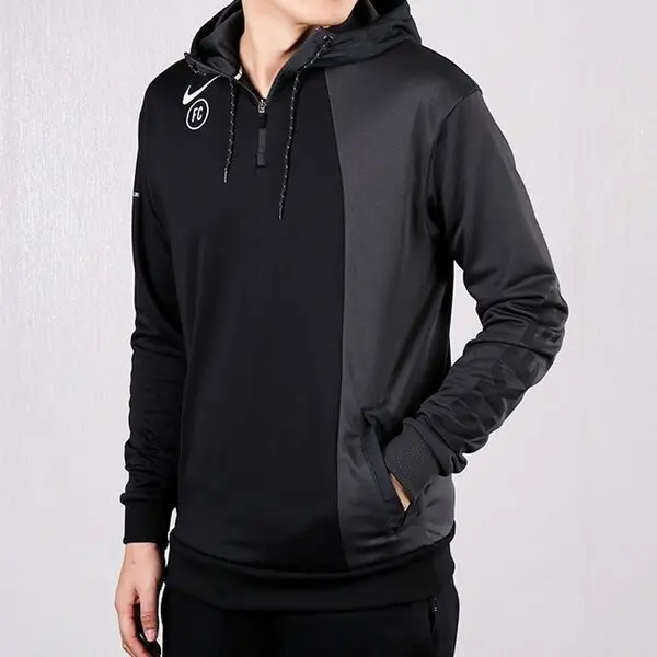 Nike Alphabet Logo Printing Zipper Reflective Hooded Drawstring Black Gray