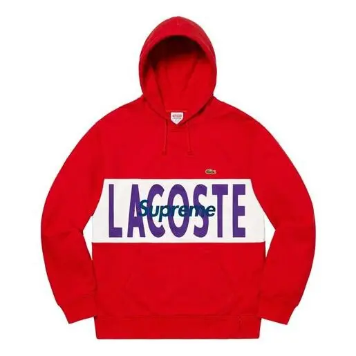 Supreme X Lacoste Logo Panel Hooded Sweatshirt - Red