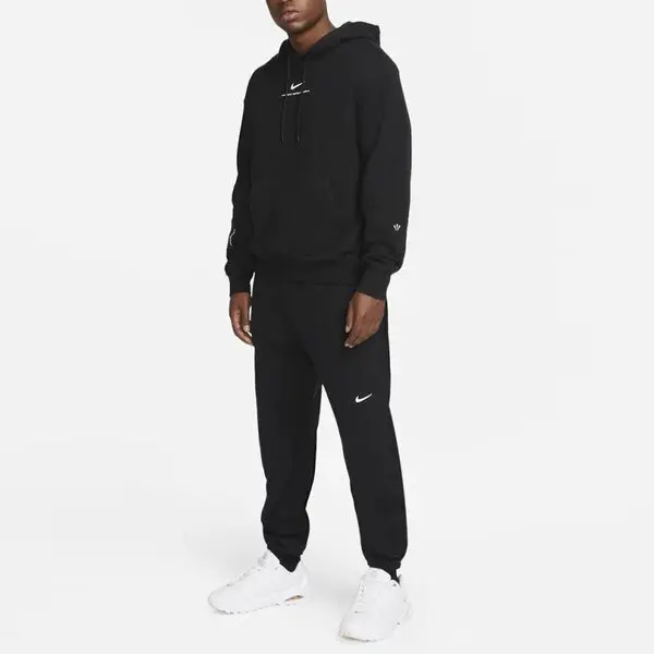 Nike Solid Color Micro Mark Logo Printing Hoodie - Black