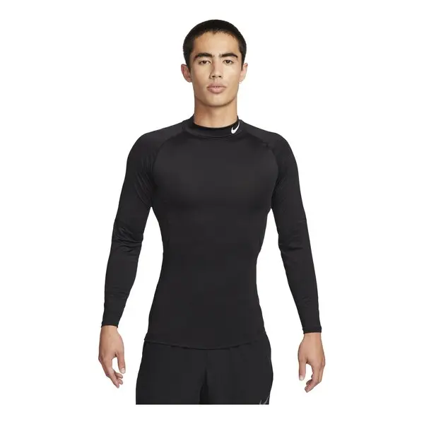 Nike Pro Dri-fit Mock Neck Long Sleeve Performance T-shirt - Black