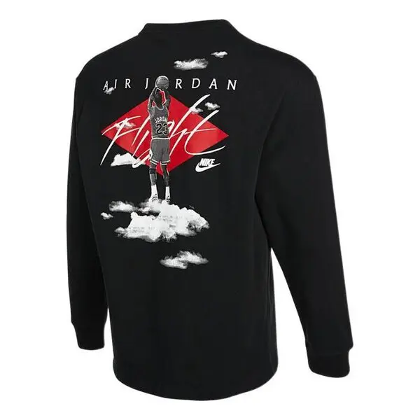Nike Jordan Alphabet Embroidered Printing Breathable Sports Round Neck Long Sleeves Autumn Black T-shirt - Default Color