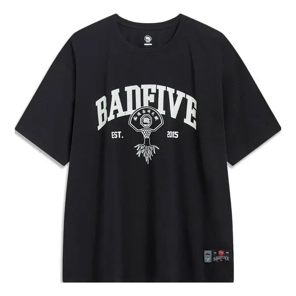 LI-NING Badfive Short Sleeve T-shirt 'black - Black/white