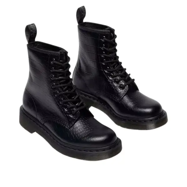 Dr. Martens 1460 Croc Emboss Lace Up Boots - Black
