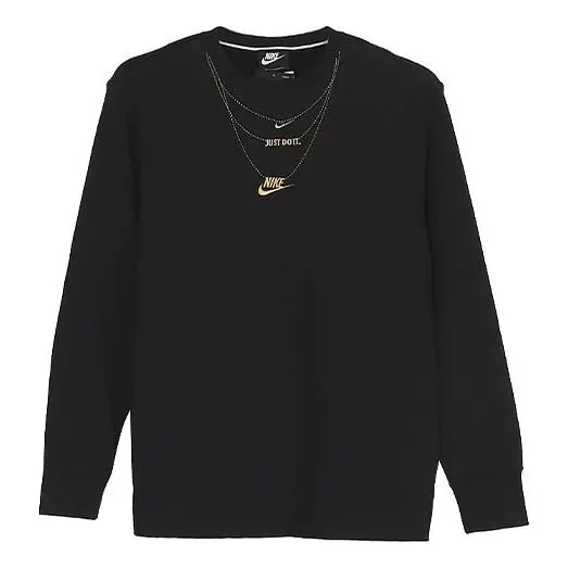 Nike Embroidered Small Logo Fleece Lined Stay Warm Casual Round Neck Pullover Hoodie - Black
