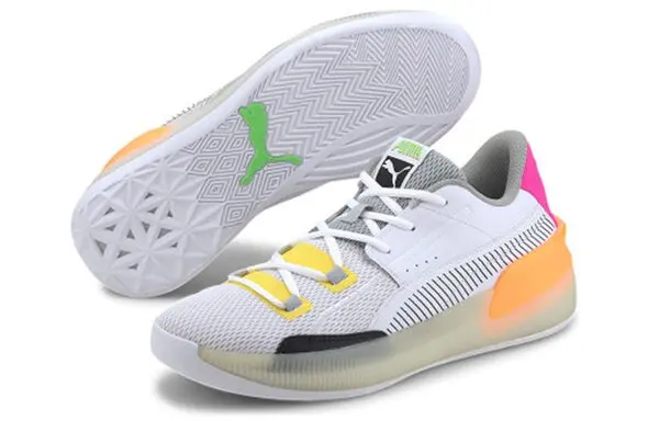 PUMA Clyde Hardwood Retro Fantasy Low Top Sneakers - White/orange