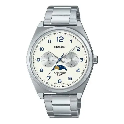 Casio Analog Watch With Stainless Steel Band - Silver/ivory