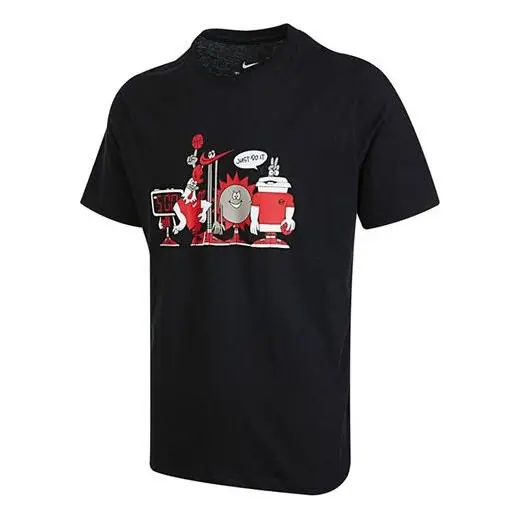 Nike Cartoon Printing Cozy Round Neck Casual Short Sleeve Black T-shirt - Default Color