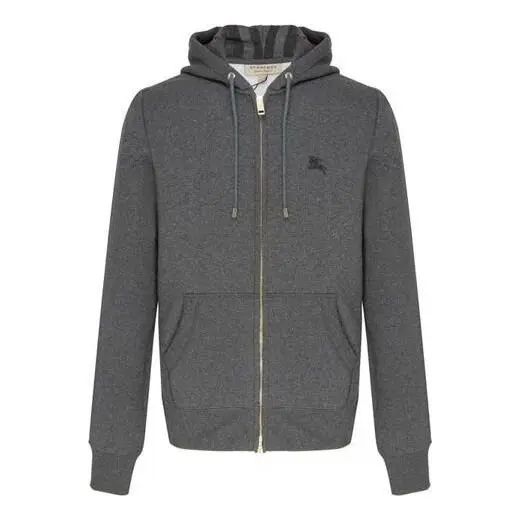 Burberry Cotton Logo Embroidery Zipper Jacket - Grey