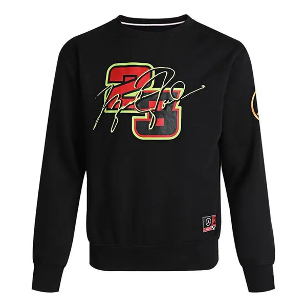 JORDAN Air Basketball Print Digital Crewneck Pullover Fleece Sweatshirt - Black