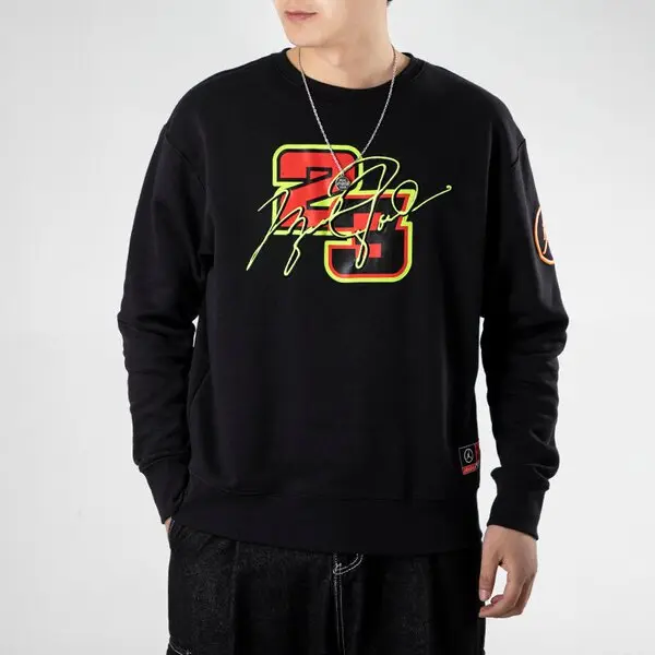 JORDAN Air Basketball Print Digital Crewneck Pullover Fleece Sweatshirt - Black