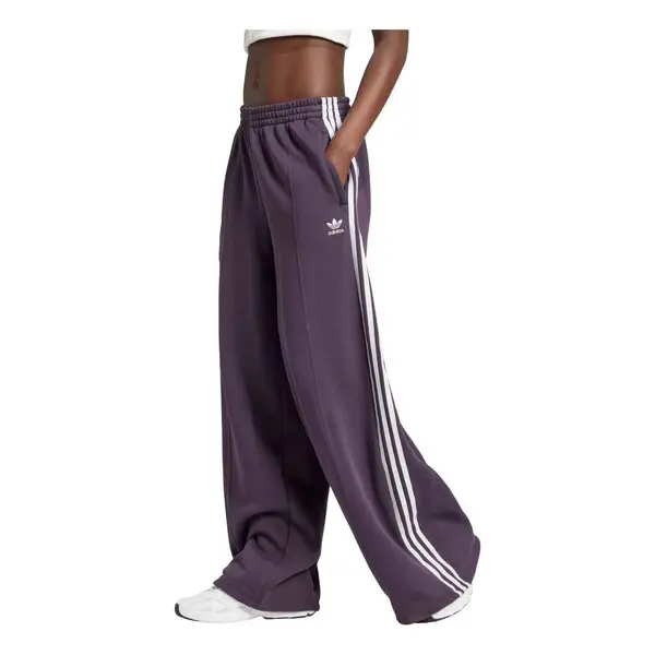 Adidas 3-stripes Loose French Terry Wide Leg Pants - Aurora Black