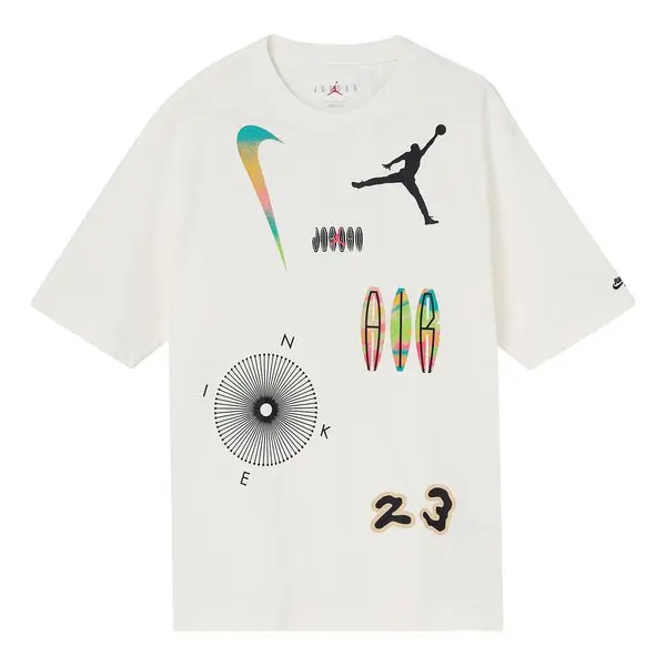 JORDAN Multi-color Alphabet Numeric Logo Printing Casual Short Sleeve White T-shirt - Default Color