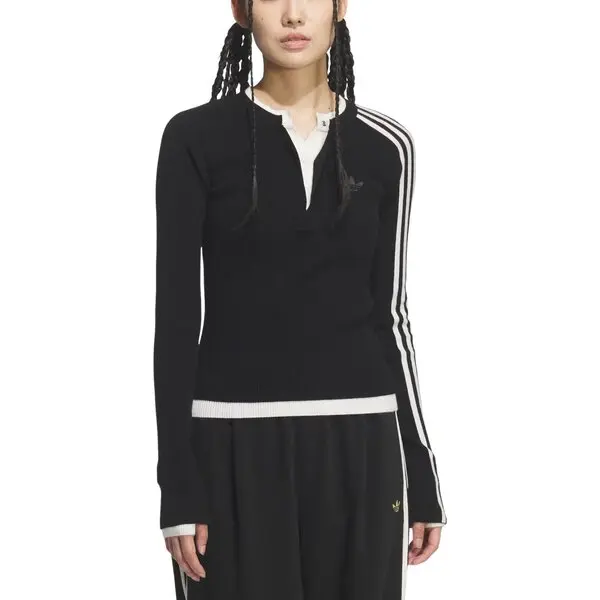 Adidas Ribbed Button-up Long Sleeve Shirt - Black