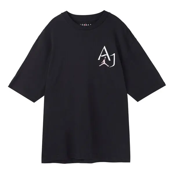 JORDAN Alphabet Character Printing Casual Short Sleeve Black T-shirt - Multi-color