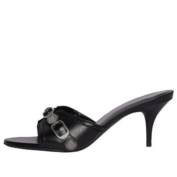 Balenciaga Cagole Leather Heeled Sandals - Black