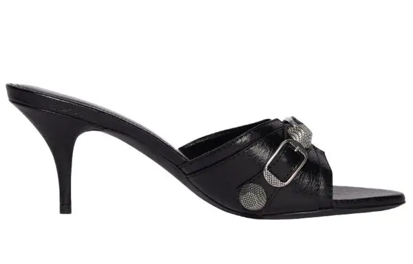 Balenciaga Cagole Leather Heeled Sandals - Black