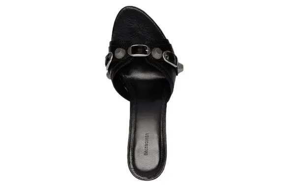 Balenciaga Cagole Leather Heeled Sandals - Black