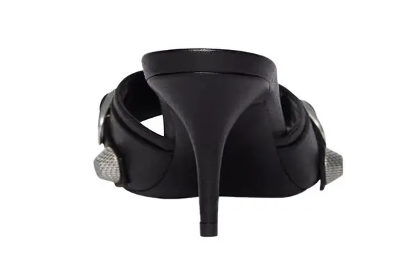 Balenciaga Cagole Leather Heeled Sandals - Black