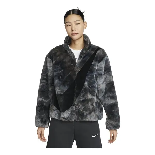 Nike Big Swoosh Faux Fur Jacket - Black