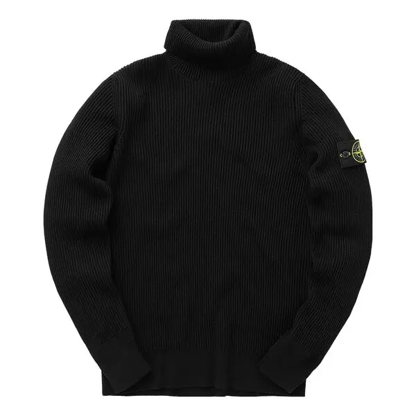 Stone Island Logo Patch Turtleneck Sweater - Black