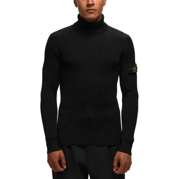 Stone Island Logo Patch Turtleneck Sweater - Black