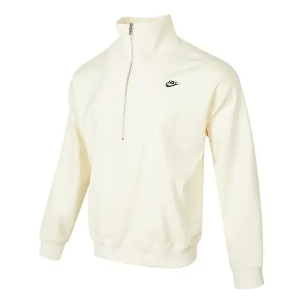Nike Casual Logo Printing Half Zipper High Collar Pullover Autumn White