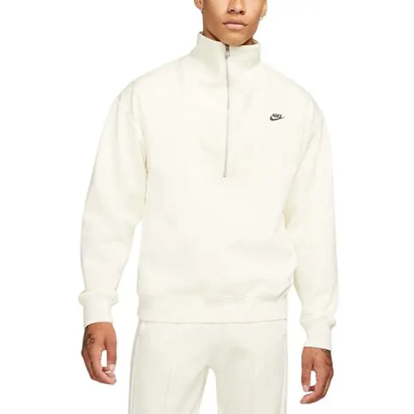 Nike Casual Logo Printing Half Zipper High Collar Pullover Autumn White
