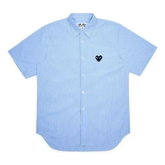 Play Comme Des Garcon Striped Shirt Black Emblem - Blue