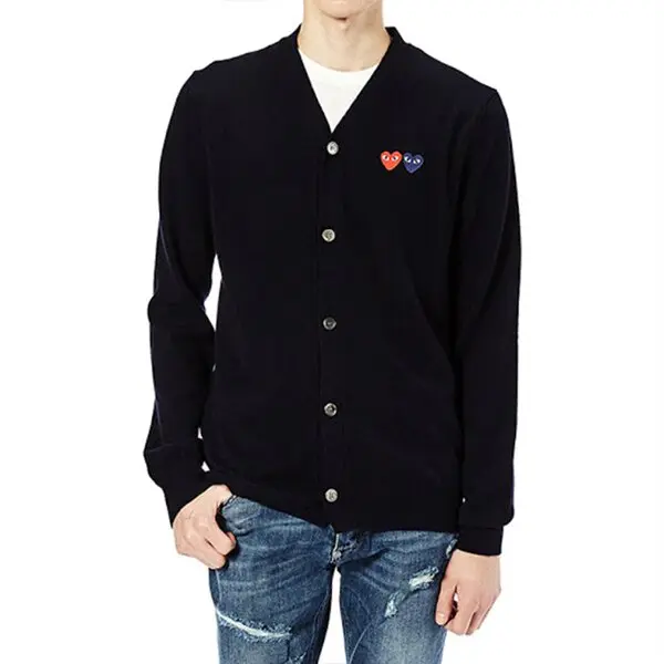 Play Comme Des Garcon Cardigan With Double Emblem Applique - Navy