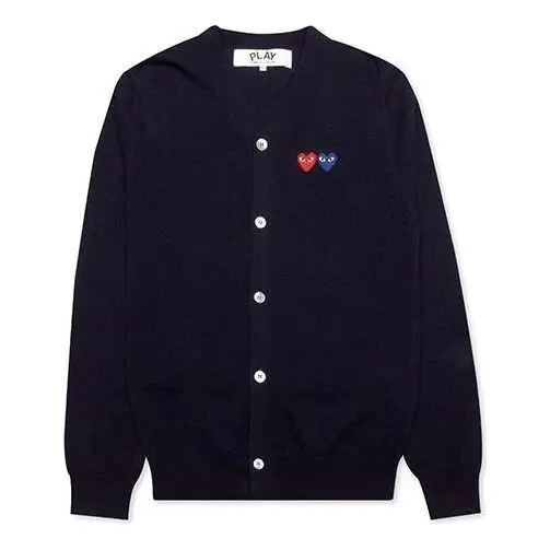 Play Comme Des Garcon Cardigan With Double Emblems - Navy