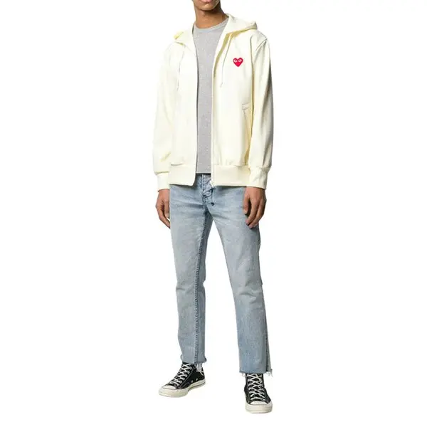 Play Comme Des Garcon Zip Hooded Jacket - Ivory