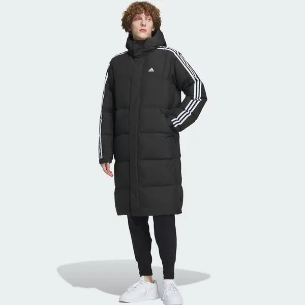 Adidas 3-stripes Long Down Puffer Jacket - Black