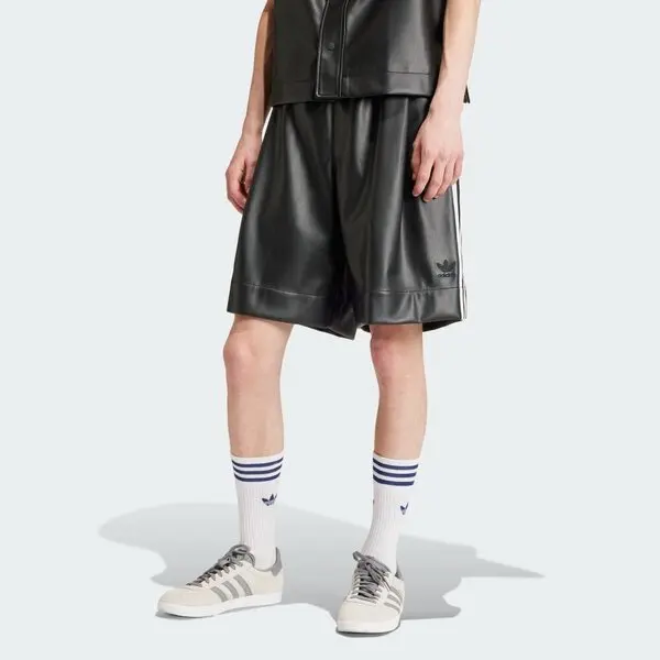 Adidas Faux Leather Adicolor 3-stripes Shorts - Black