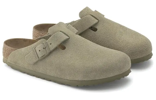 BIRKENSTOCK Boston Suede Leather Clogs - Green