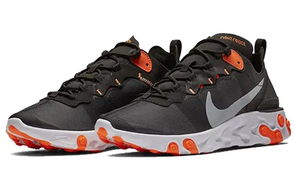 Nike React Element 55 Athletic Sneakers - Black/wolf Grey-total Orange-white