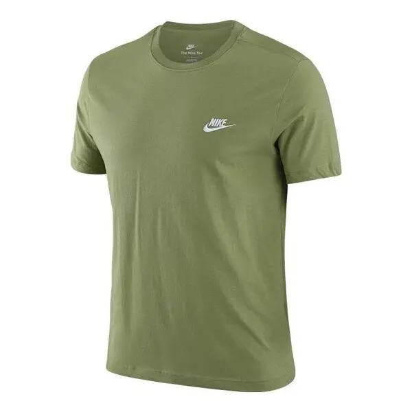 Nike Embroidered Logo Breathable Micro Mark Solid Color Short Sleeve Green T-shirt - Multi-color