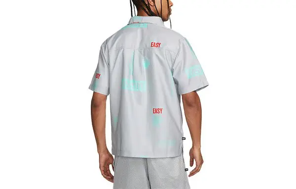 Nike Alphabet Printing Single Breasted Lapel Short Sleeve Shirt Gray