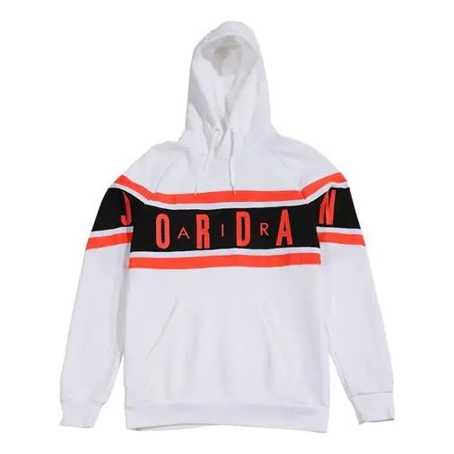 JORDAN Air Logo Printing Fleece Pullover Hoodie - White