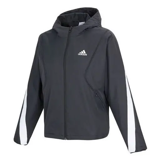 Adidas Zip-up Hooded Track Jacket With Sporty Stripes - Black