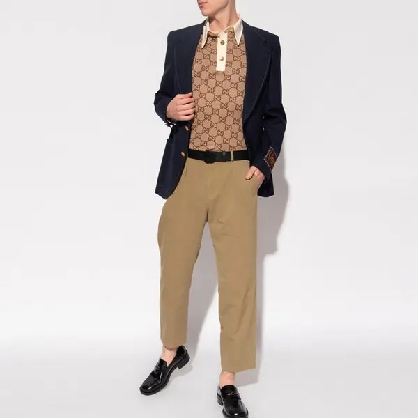 Gucci Jumbo Gg Cotton Silk Jacquard Polo 'beige Ebony