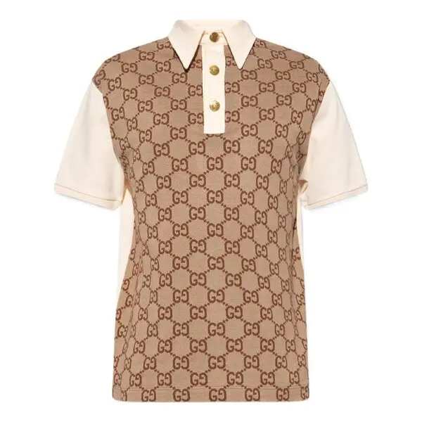 Gucci Jumbo Gg Cotton Silk Jacquard Polo 'beige Ebony