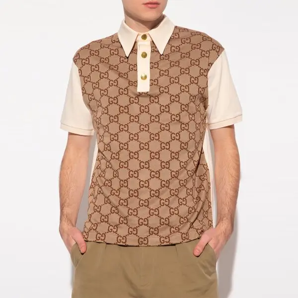 Gucci Jumbo Gg Cotton Silk Jacquard Polo 'beige Ebony